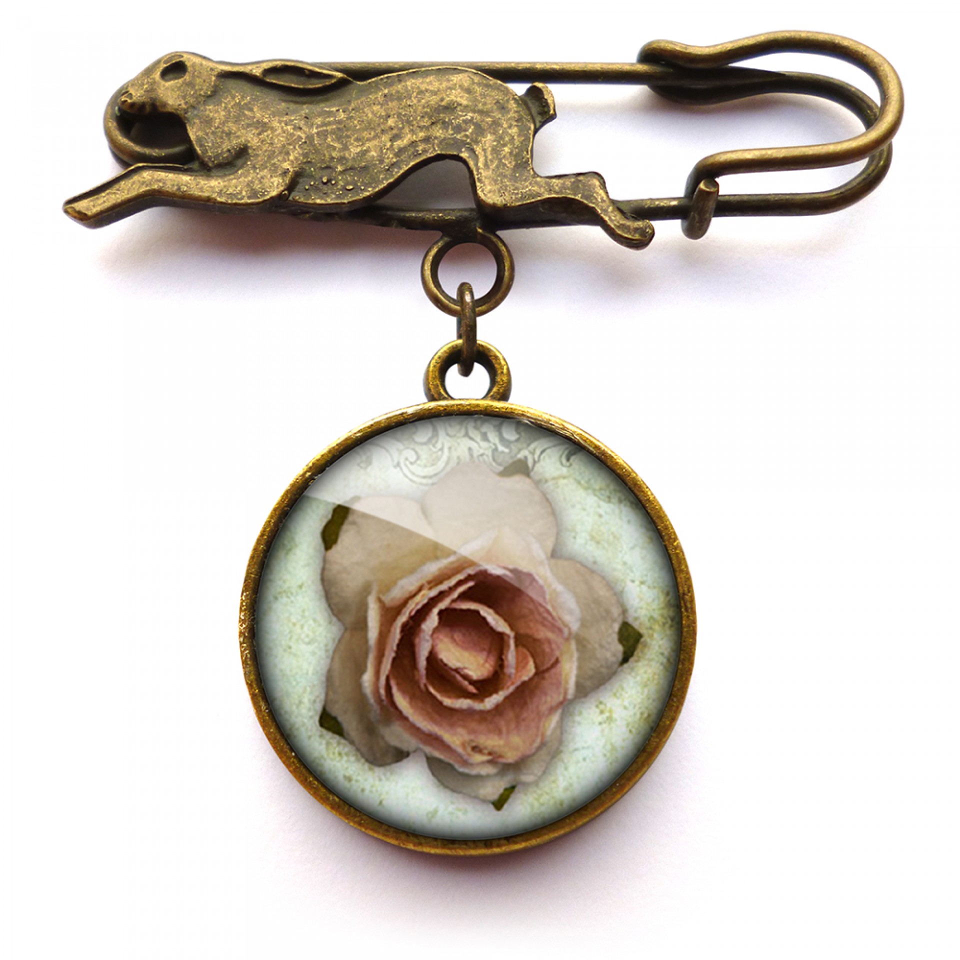 Vintage Rose Hare Pin Brooch
