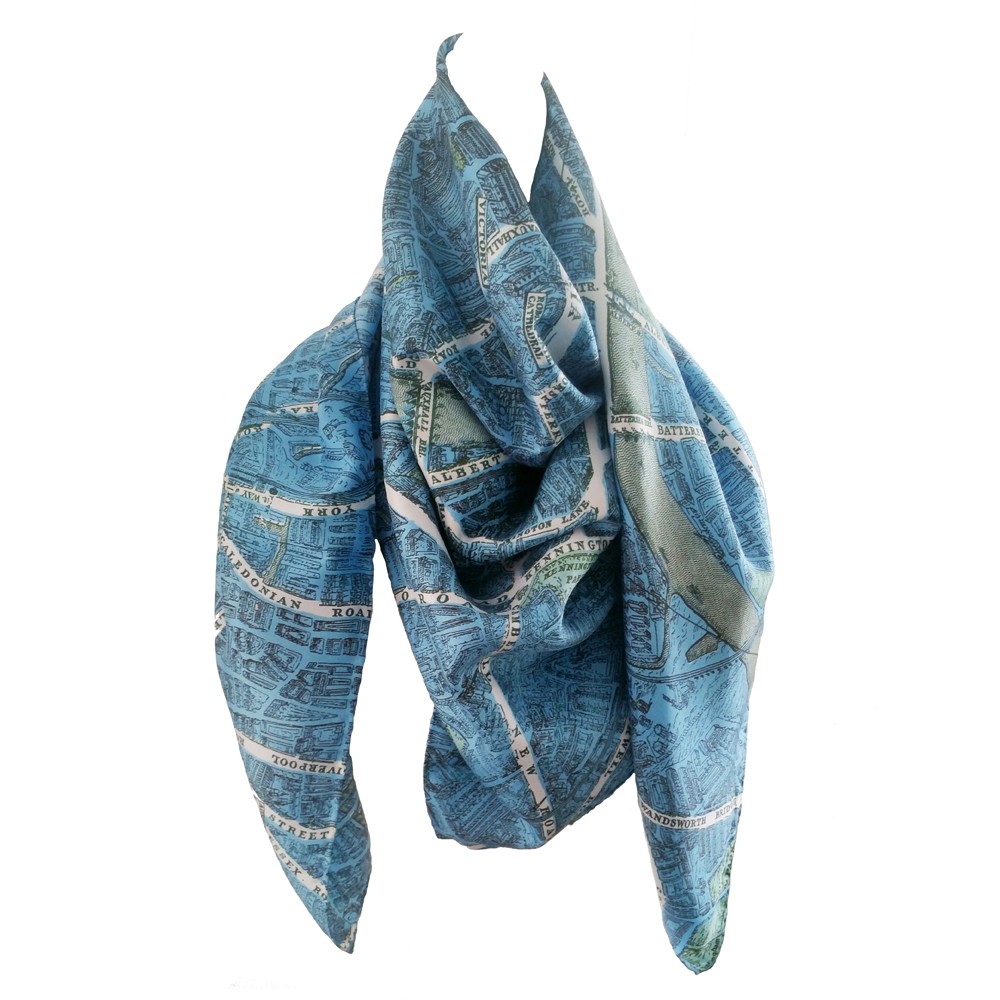 London Map Silk Scarf - Blue