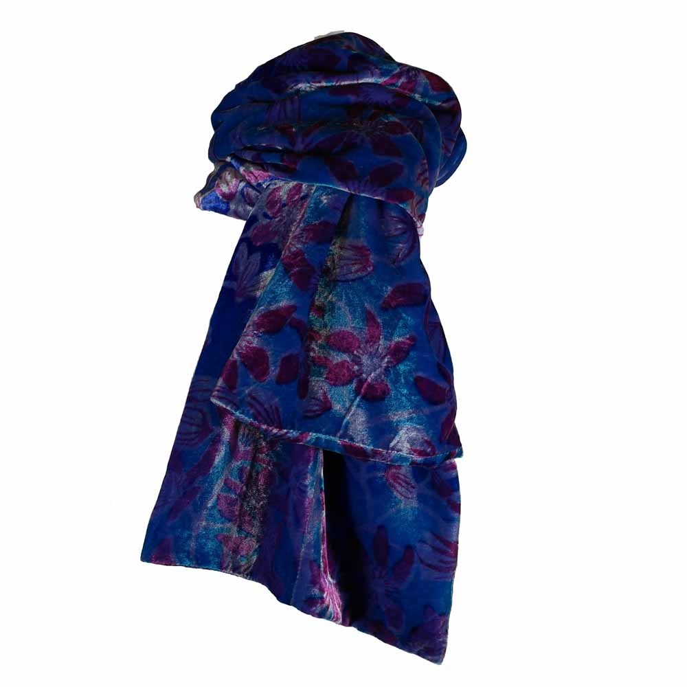 Double Velvet Long Scarf - Blue Clematis