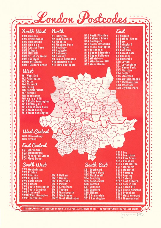 London Postcodes Print