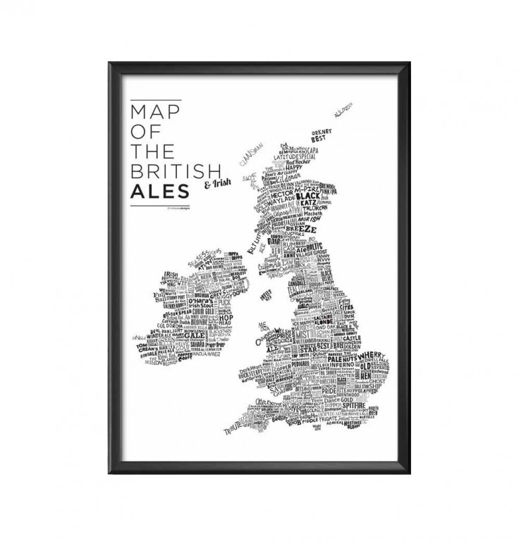 Map Of British Ales A3 Print Framed