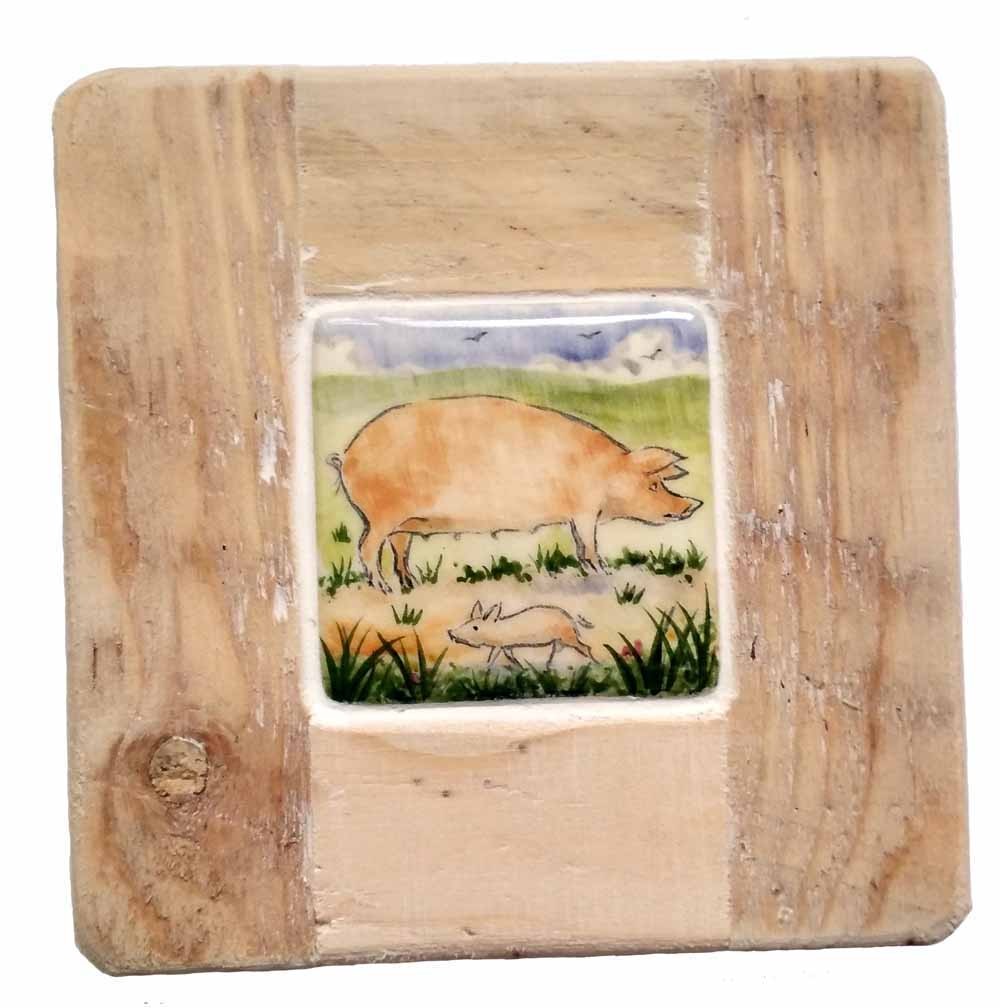 Pig Framed Tile Picture